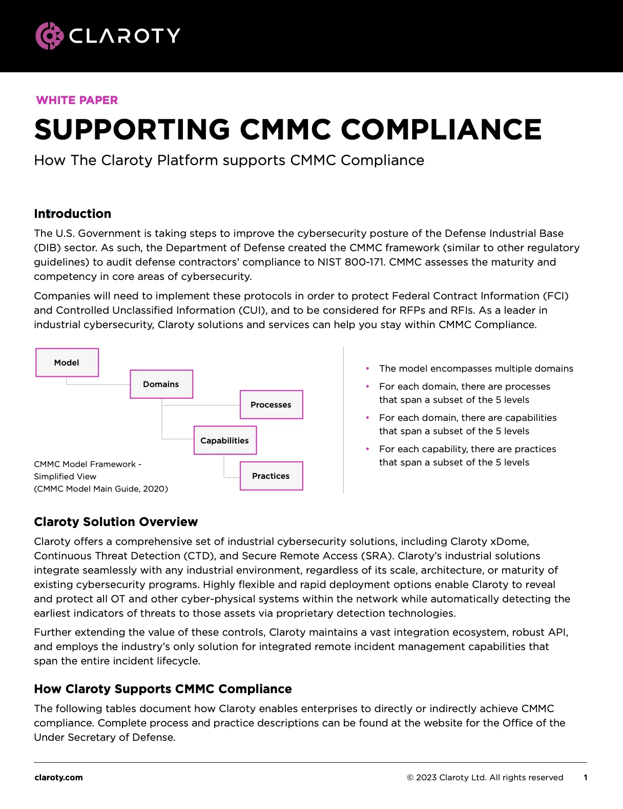 Whitepaper: Supporting CMMC Compliance | Claroty